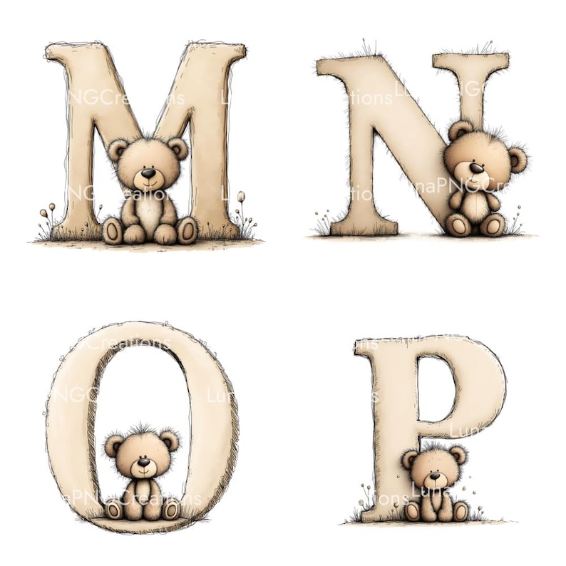 Baby Bear Alphabet Clipart, Neutral Nursery Letters PNG, Teddy Bear ...