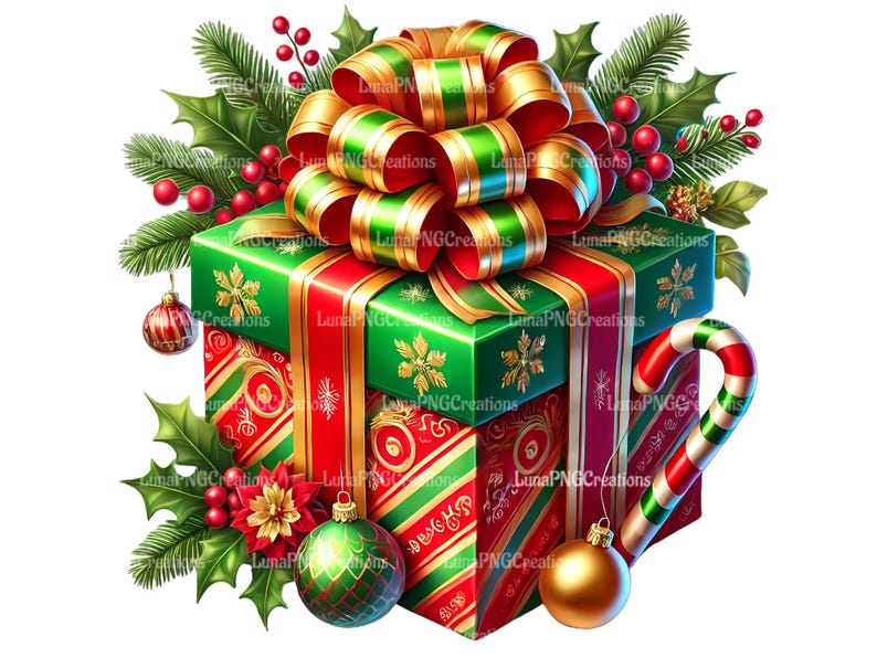 Christmas Clipart PNG Set, Holiday Tree, Reindeer, Gift (digital ...