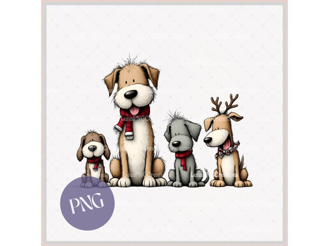 Christmas Dogs Clipart PNG, Holiday Puppies Design (digital Download ...