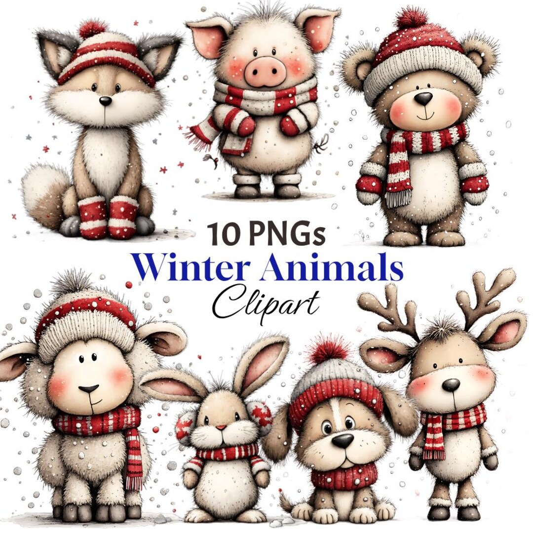 10 Winter Animals Clipart PNG, Whimsical Christmas Deer, Holiday ...