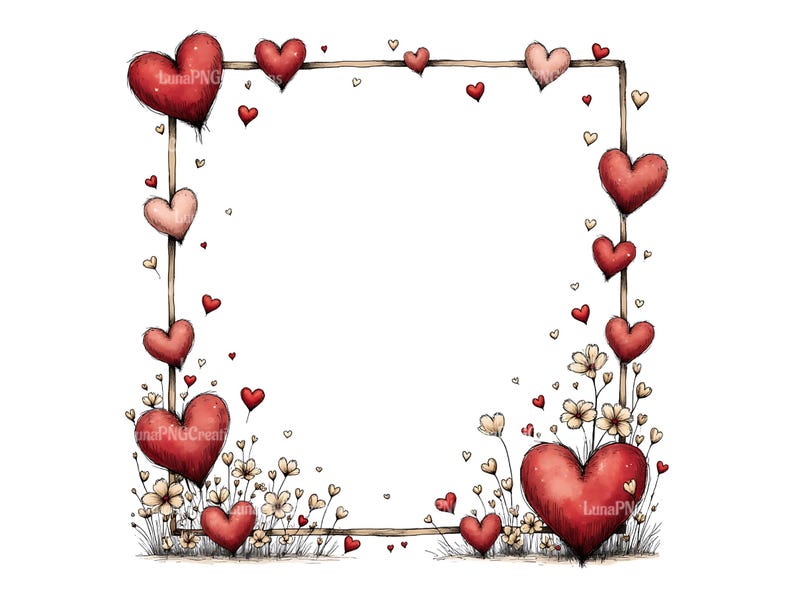 14 Valentine Frame PNG, Heart Borders Clipart, Love Scrapbook Graphics ...
