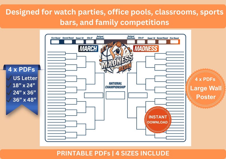2026 March Madness Printable Bracket (digital Download) - Etsy Canada