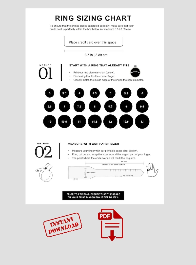 Printable Ring Size Chart – Accurate Ring Sizer With Conversion Guide ...