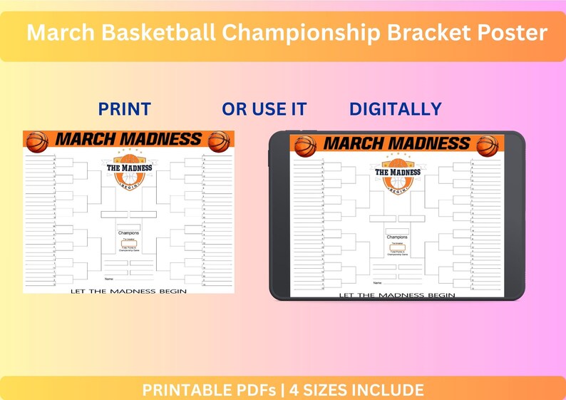 March Madness Bracket 2026 Printable Large Poster - Etsy