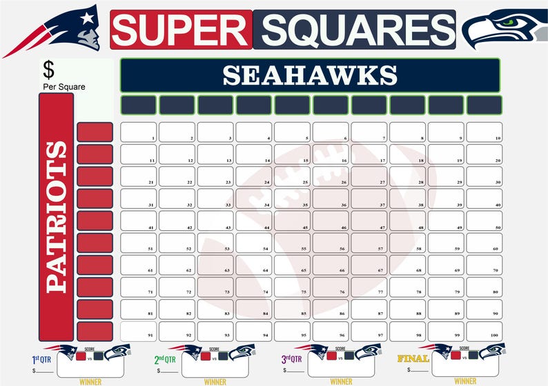 Super Bowl Square Printable Template, Superbowl Squares Instant ...