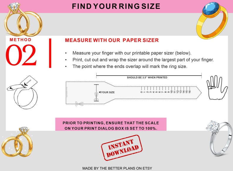 Printable Ring Sizer - Instant Digital Download - Find Your Ringsize - Etsy