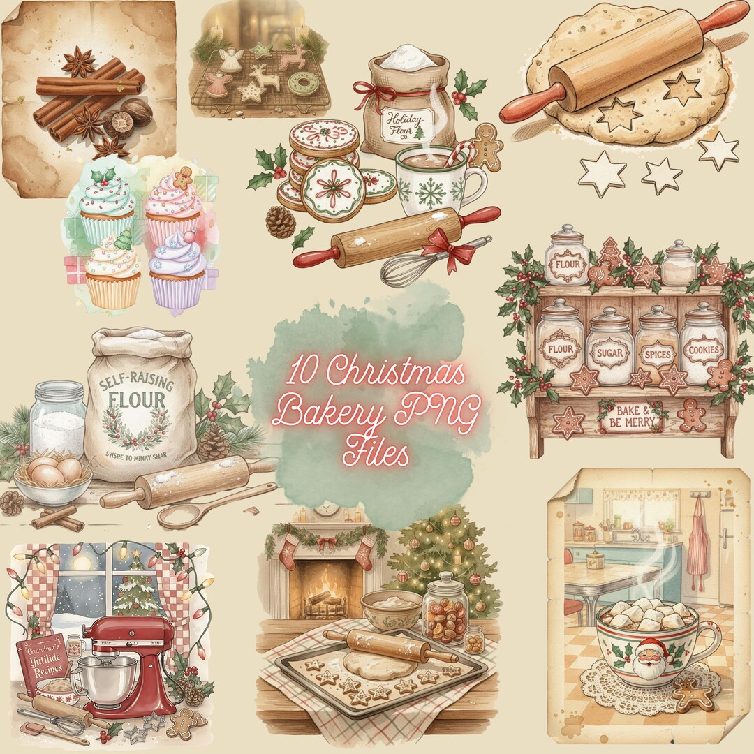Vintage Christmas Baking Clip Art | Cozy Retro Bakery Set | Gingerbread ...
