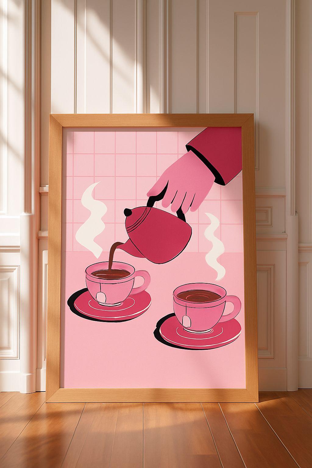 Pink Tea Poster Trendy Pop Art Wall Print Dopamine Decor Digital ...