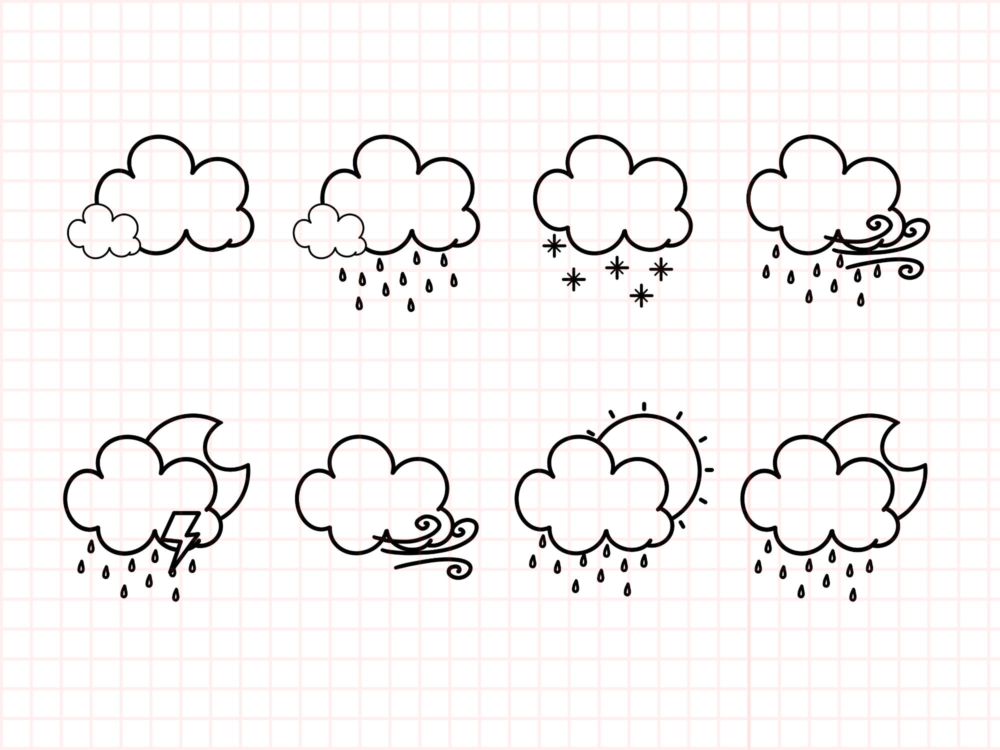 Minimal Weather Icons PNG Set | Hand-drawn Line Art, 300 DPI Digital ...