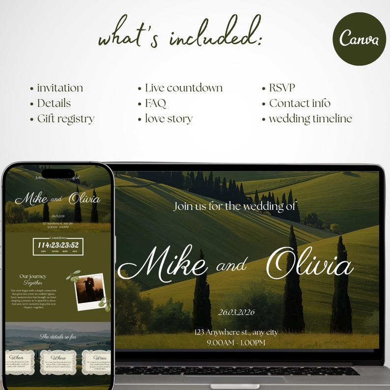 Old Money Italian Wedding Website – Canva Template – Tuscan Invitation ...