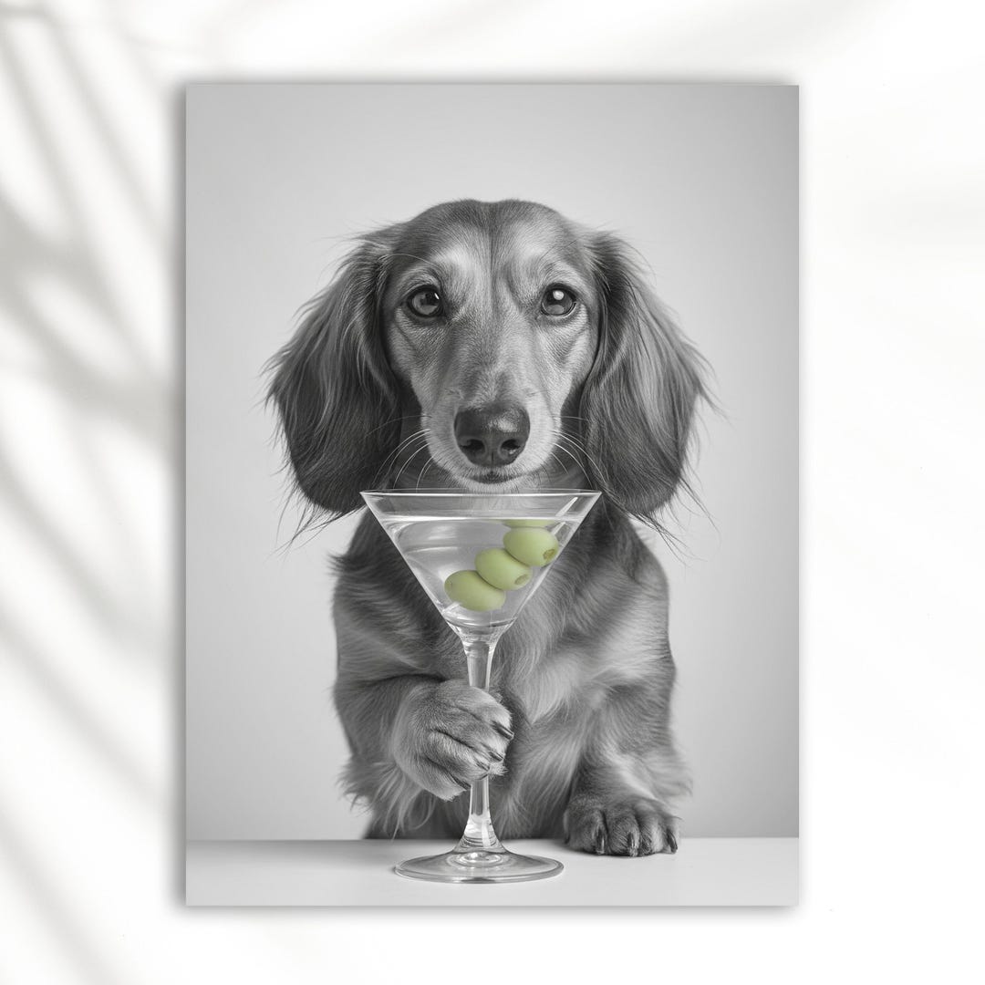 Long Haired Dachshund Martini Poster, Funny Dog Wall Art, Minimalist ...