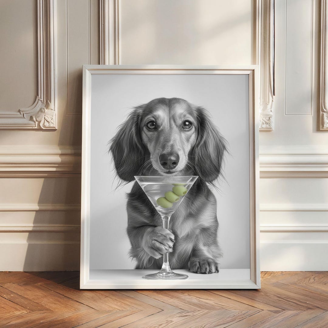 Long Haired Dachshund Martini Poster, Funny Dog Wall Art, Minimalist ...