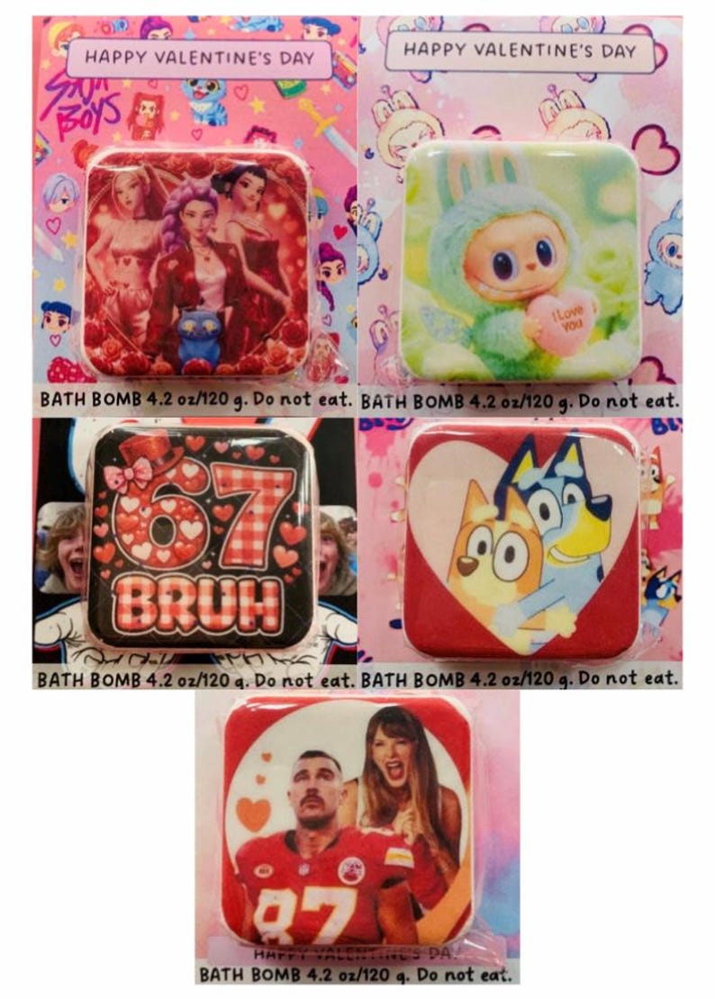 Valentine's Bath Bombs Bluey K-pop 67 Labubu Taylor Swift Valentine's ...