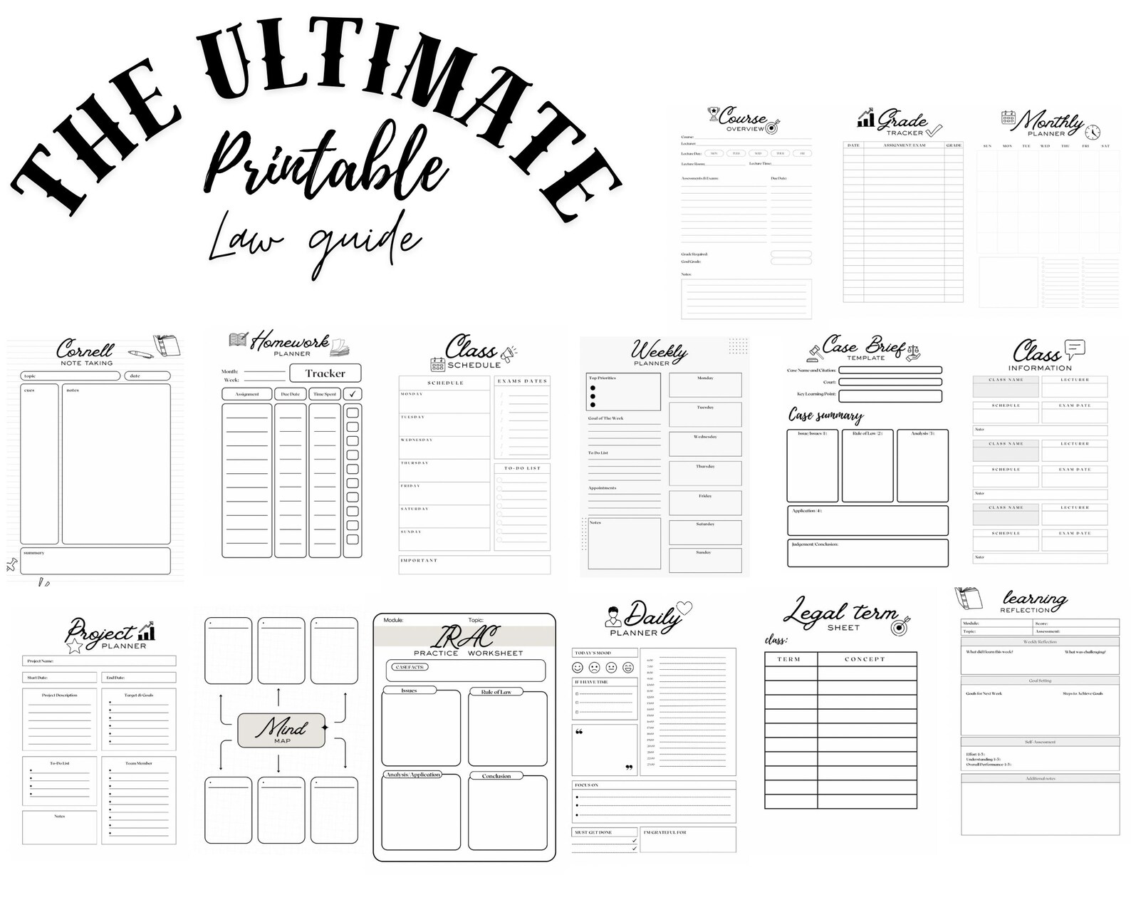 Law Student Planner | Case Brief, IRAC Templates (PDF) - Etsy