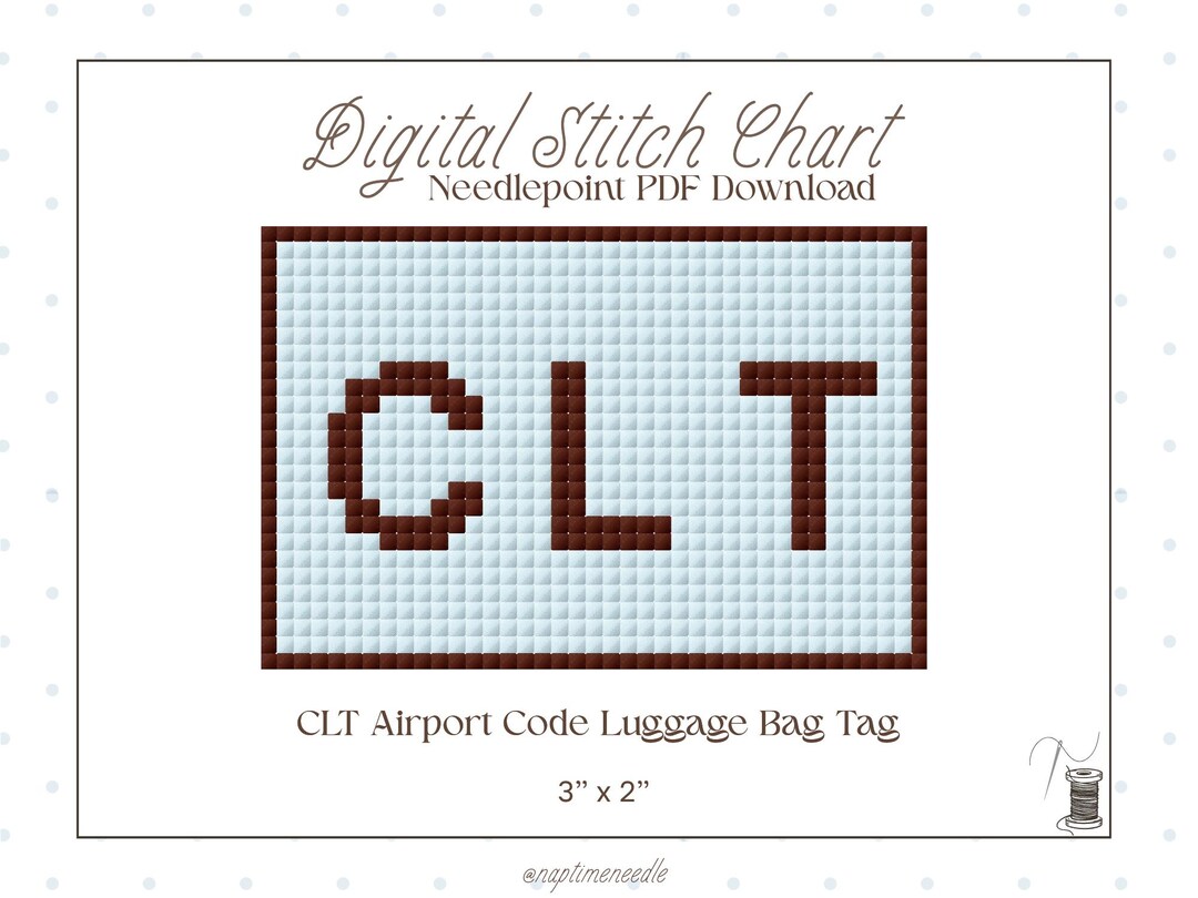 CLT Airport Code Needlepoint Chart | Luggage Tag Pattern (digital ...