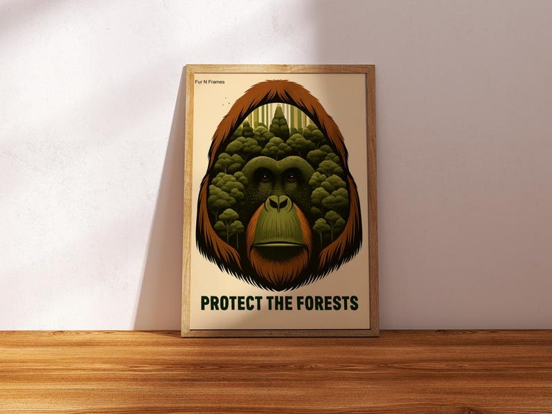 Endangered Species Poster – Orangutan Jungle Art, Sustainable Wildlife ...