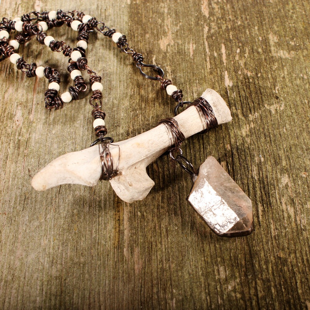 Large Bone Necklace, Large Chunky Gothic Handmade Copper Wire Wrapped ...