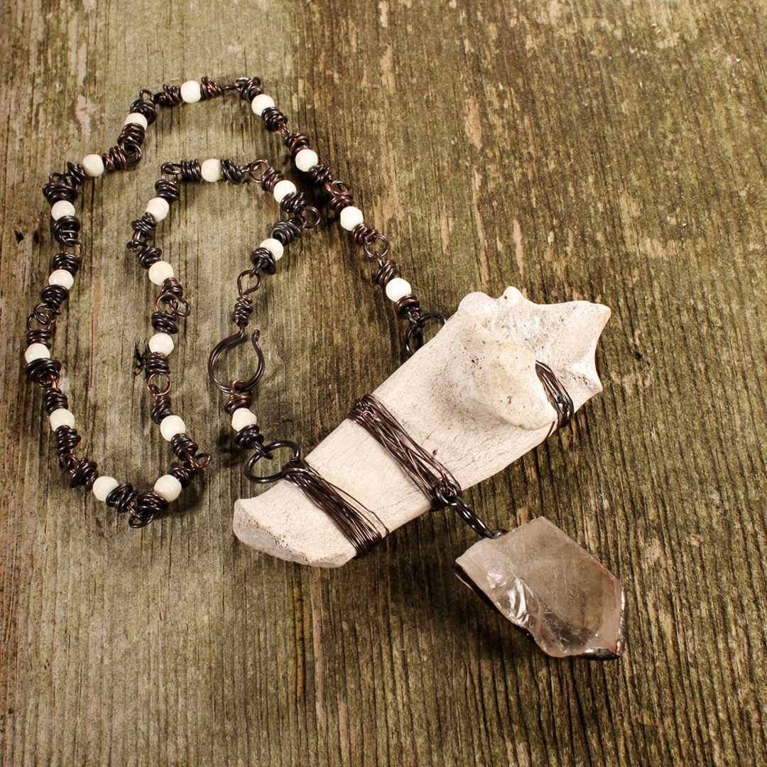 Large Bone Necklace, Large Chunky Gothic Handmade Copper Wire Wrapped ...