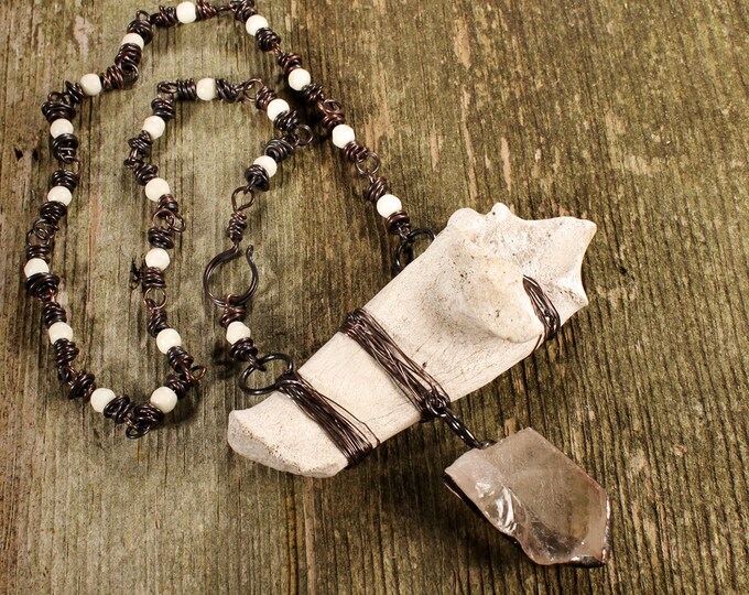 Large Bone Necklace, Large Chunky Gothic Handmade Copper Wire Wrapped ...