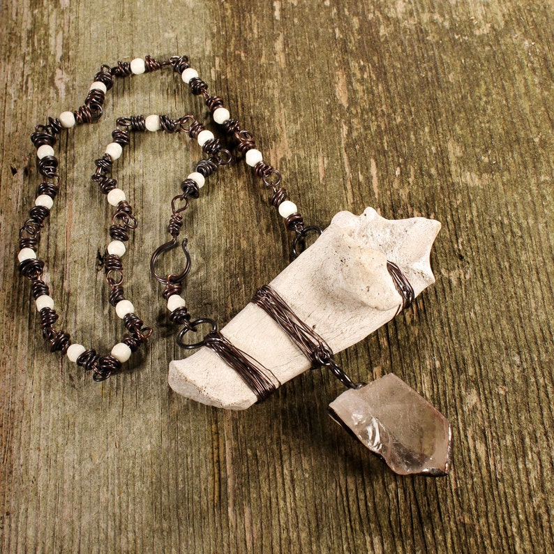 Large Bone Necklace, Large Chunky Gothic Handmade Copper Wire Wrapped ...