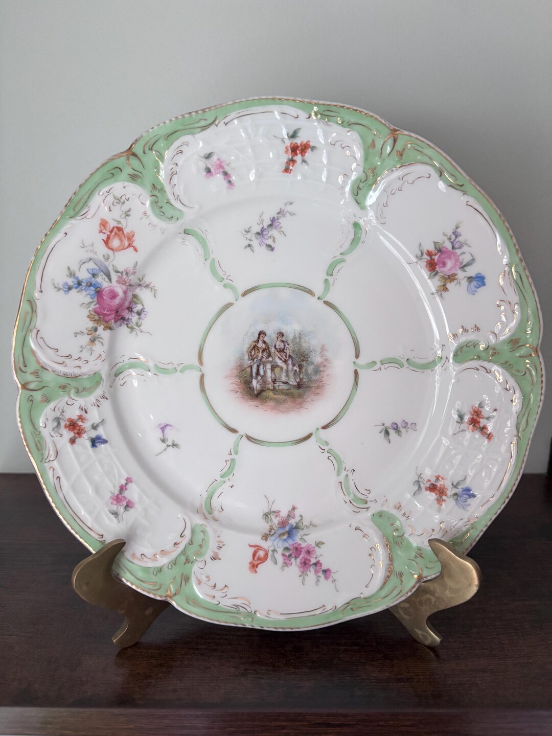 Pastoral Green Display Plate - Pink Floral Vintage With Rococo, 8 ...