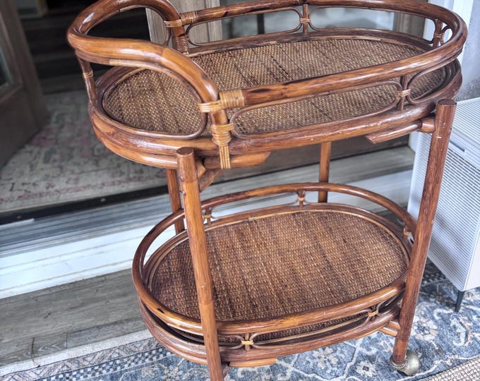 Rattan Bar Cart - Foldable - Vintage MCM Bamboo Drink Trolley ...