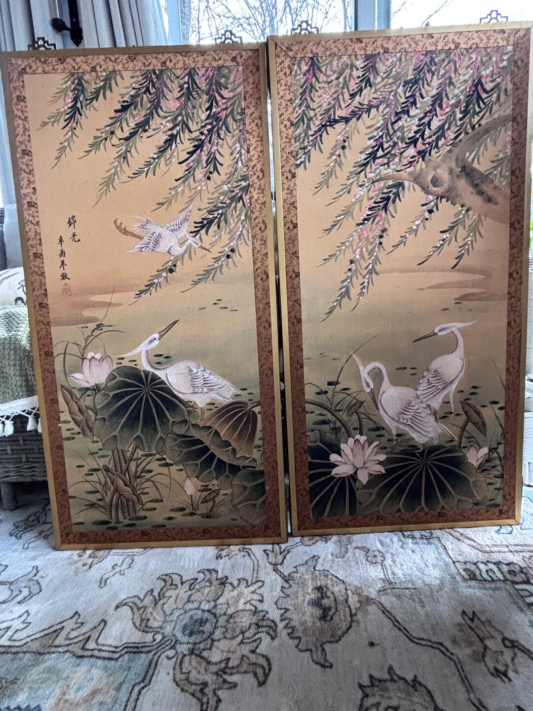 Chinese Silk Wall Panels (2)- Hand Painted Chinoiserie Tapestries ...