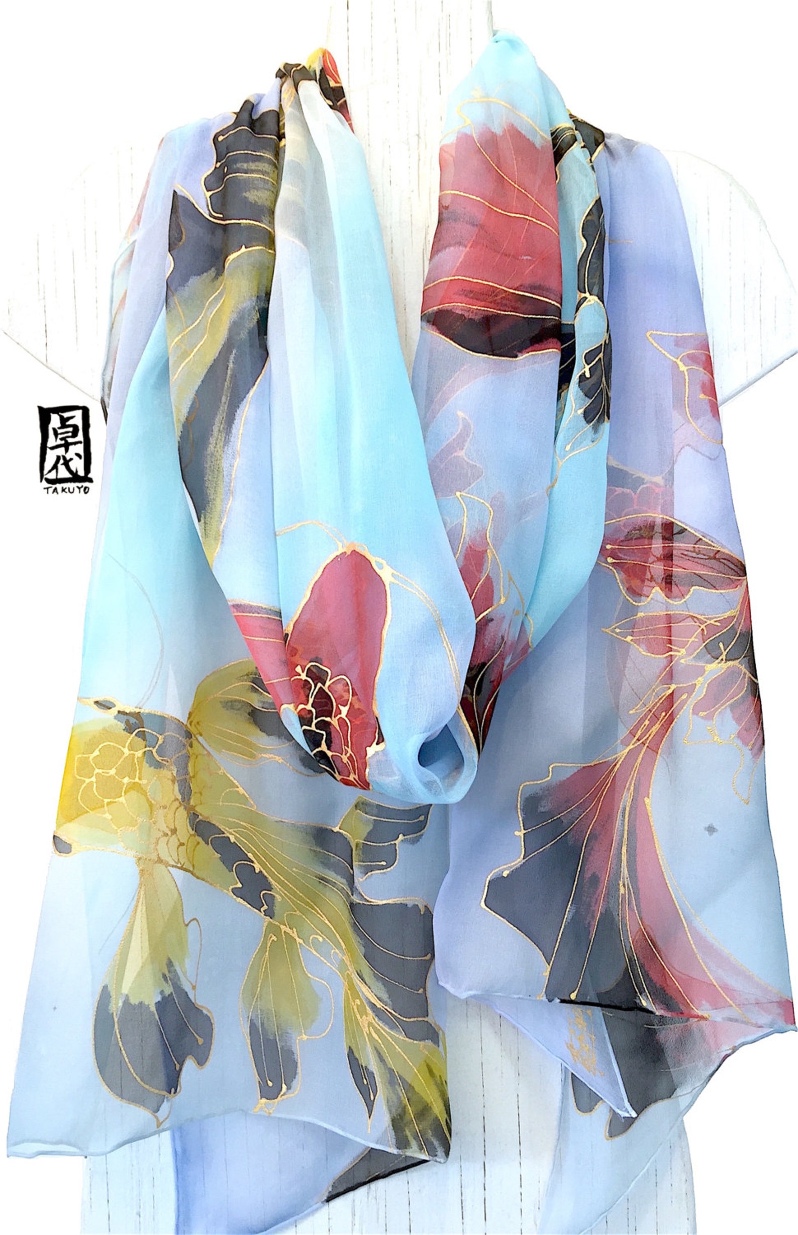 Serenity Koi Silk Shawl Wrap Handpainted Japanese Silk Scarf | Etsy