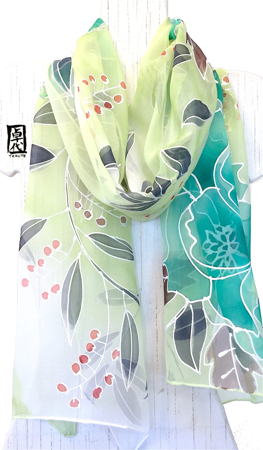 Silk Scarf Handpainted Japanese Silk Scarf Handmade Scarf | Etsy