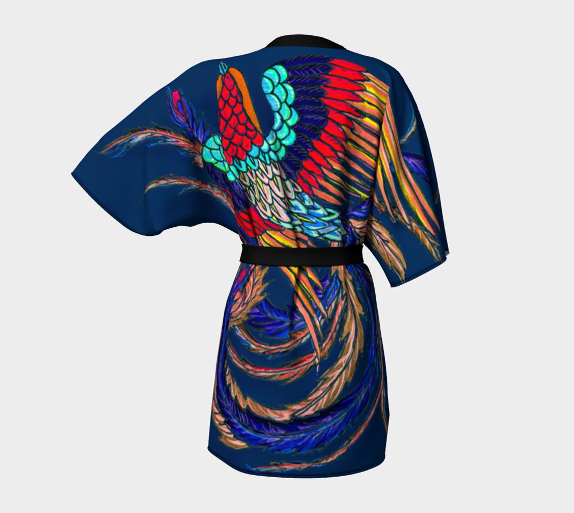Kimono Robe Phoenix Bird Dark blue | Etsy
