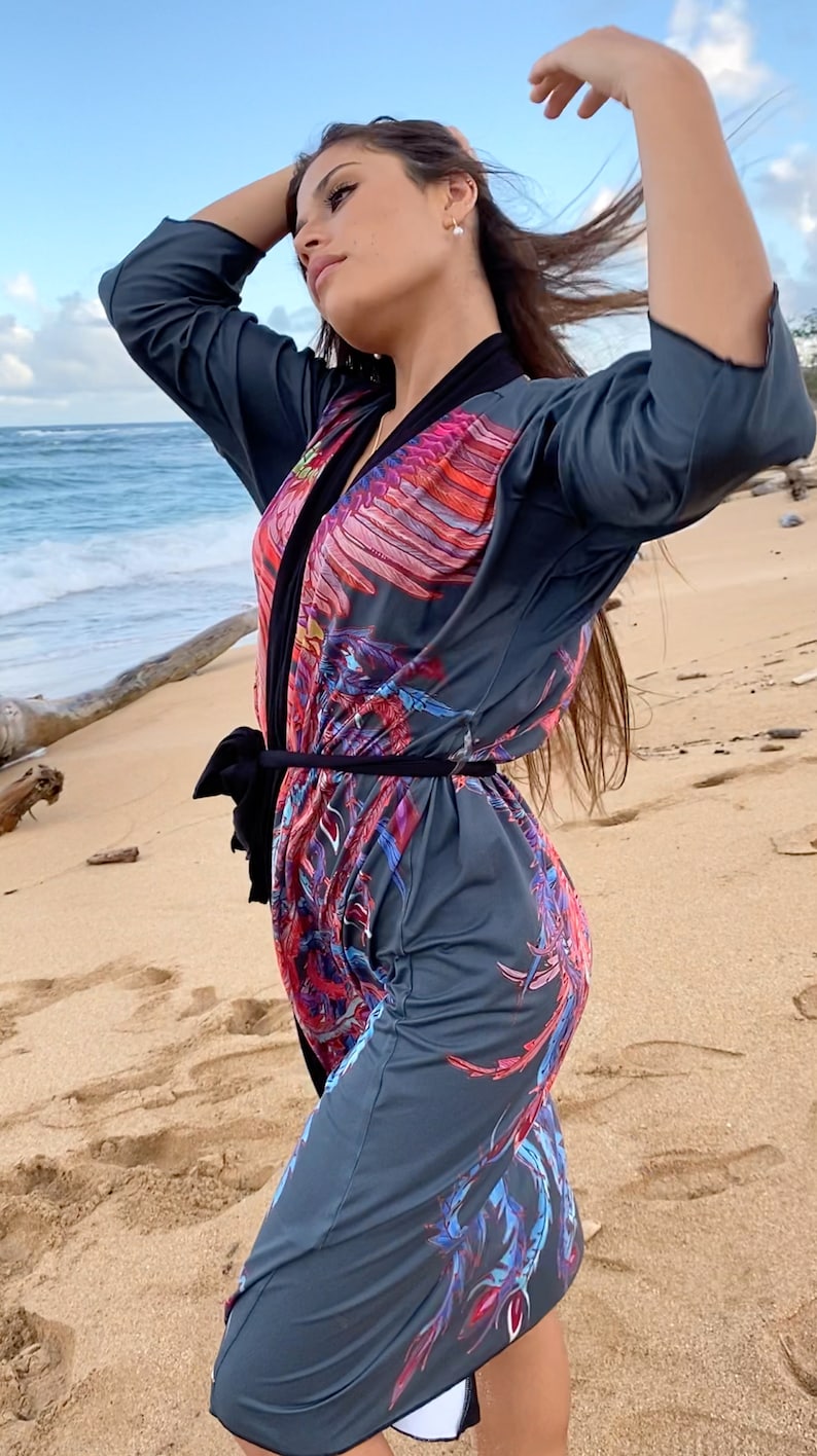 Dark Gray Phoenix Japanese Kimono Robe Long Made to Order - Etsy