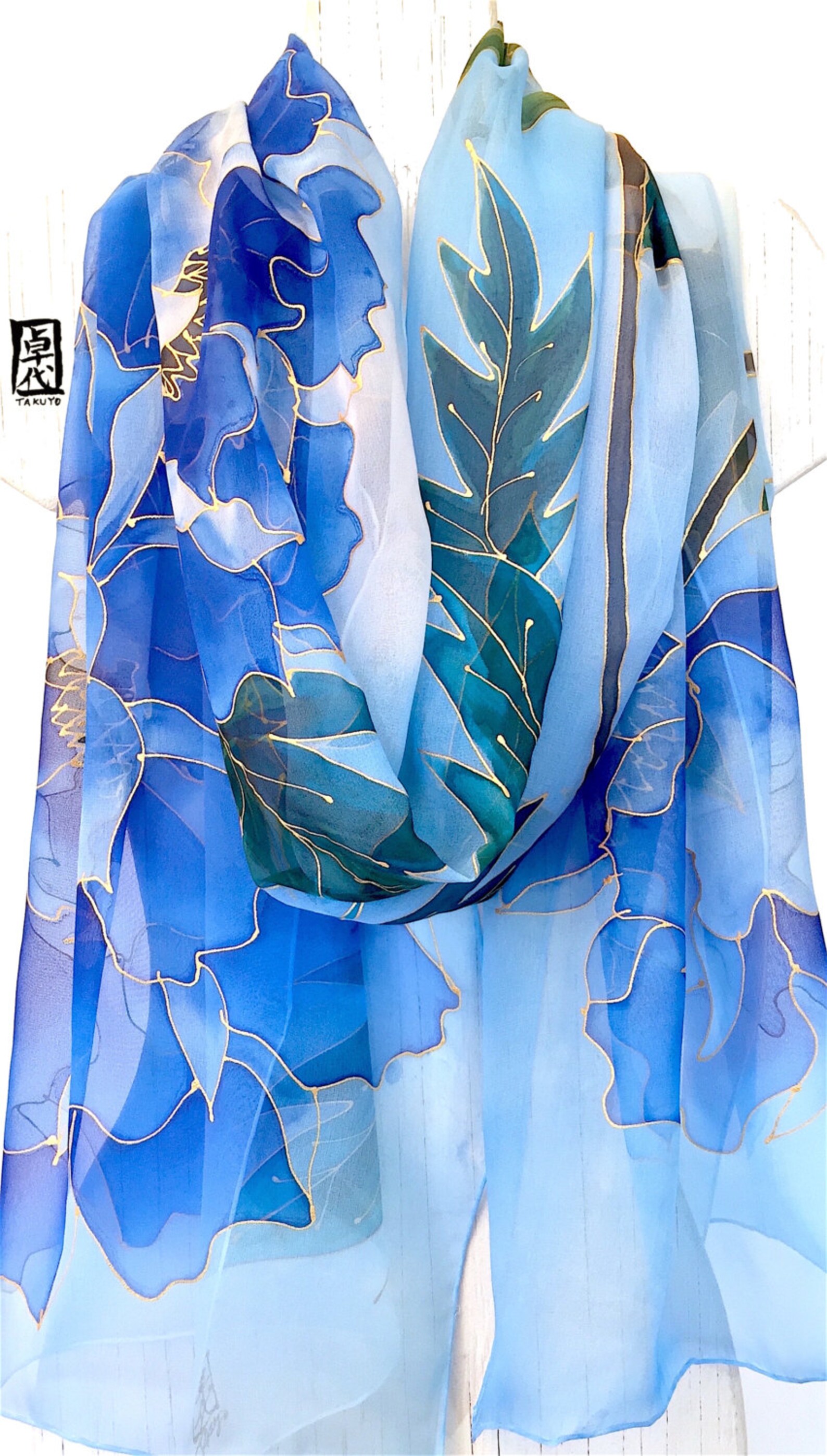 Scialle di seta blu seta dipinta a mano arte della pittura - Etsy Italia