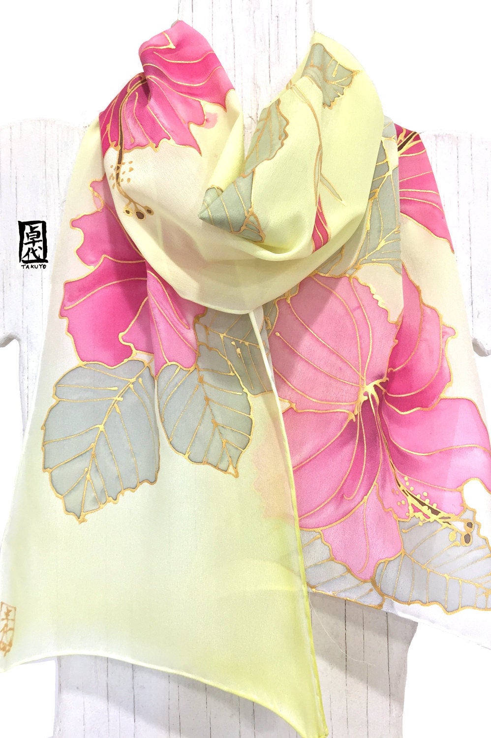 Hand Painted Silk Scarf Japanese Silk Scarf Yellow Scarf | Etsy