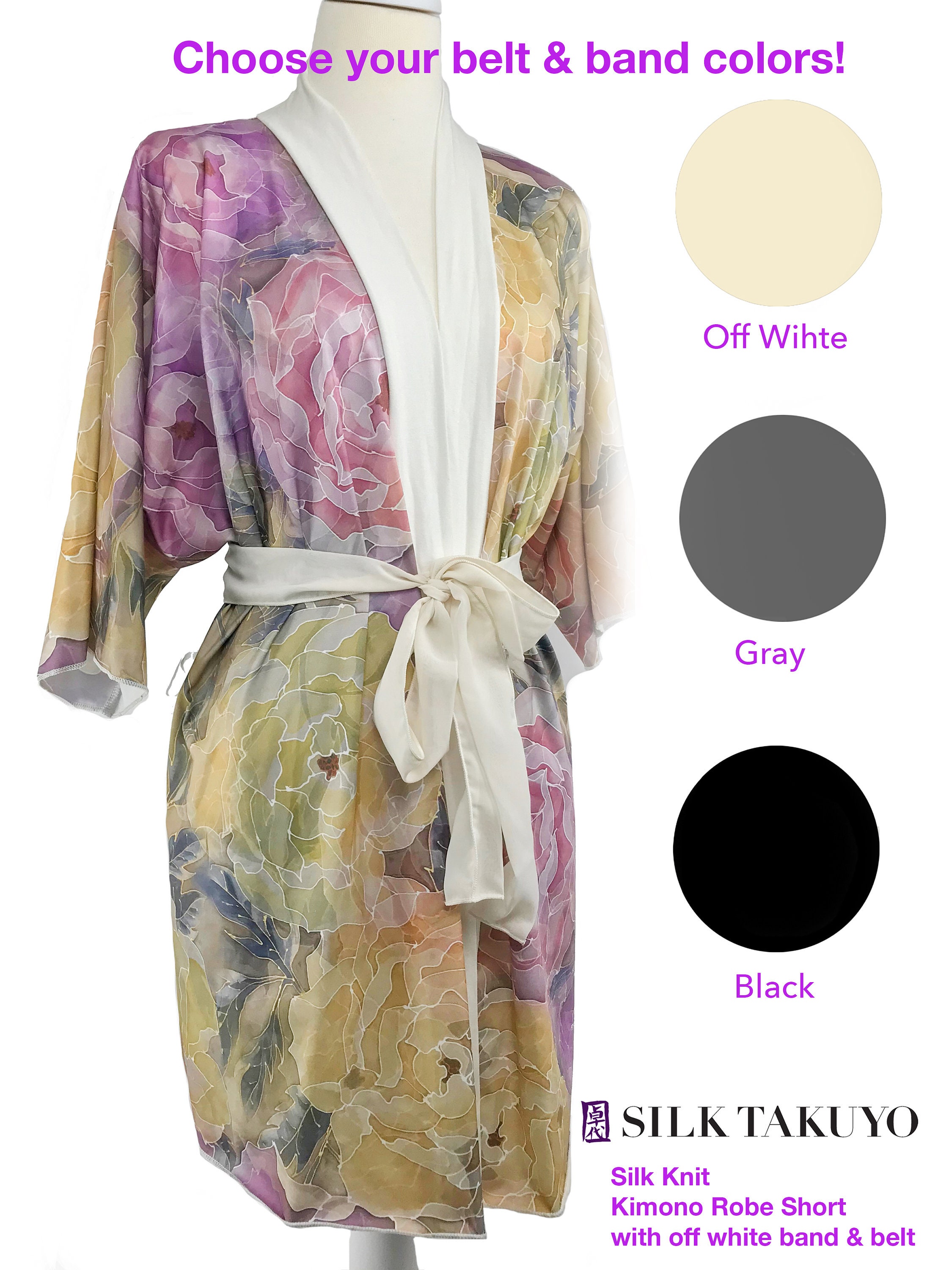 Silk Kimono Robe, Ruby Red Peony, Available in Silk Twill, Sheer Poly ...