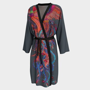 Dark Gray Phoenix Japanese Kimono Robe Long, Made to Order - Etsy