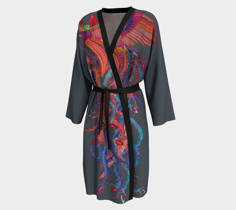 Dark Gray Phoenix Japanese Kimono Robe Long Made to Order - Etsy