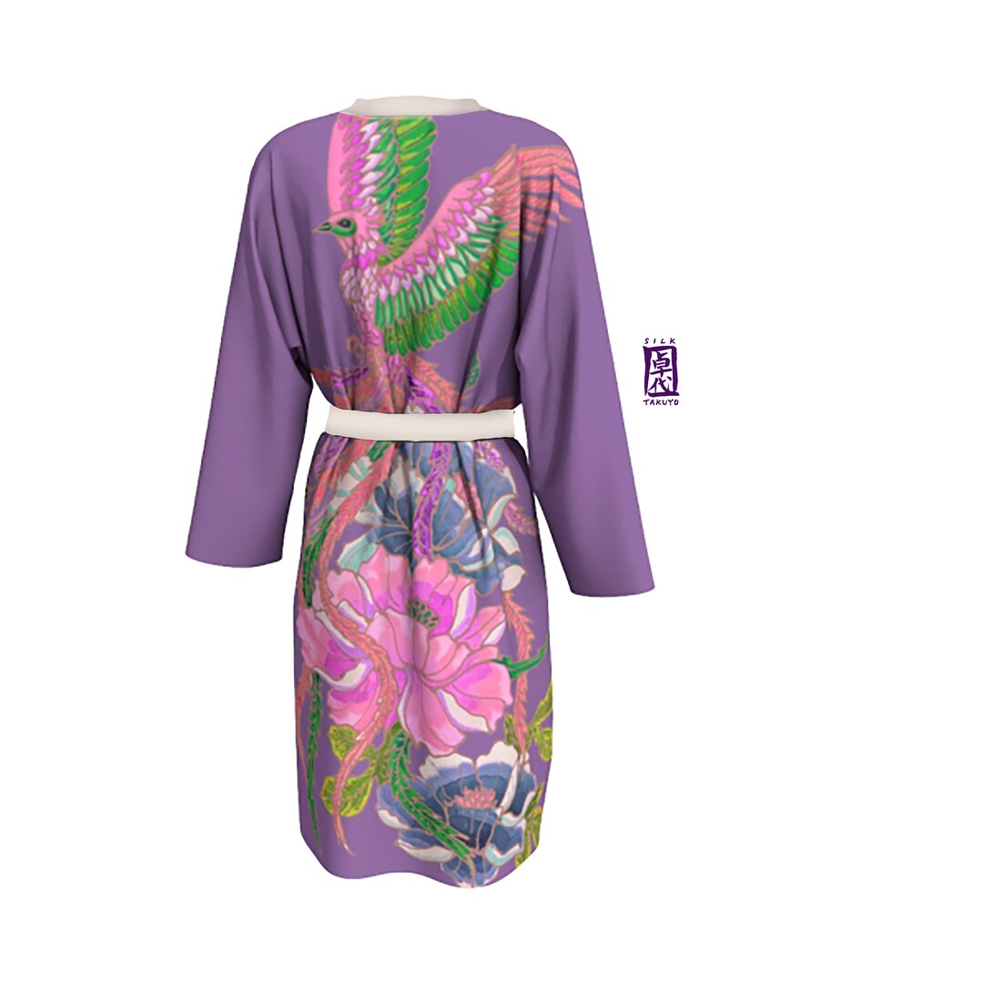 Lavender Purple Phoenix Kimono Robe Long Peignoir, Japanese Gift, Made ...