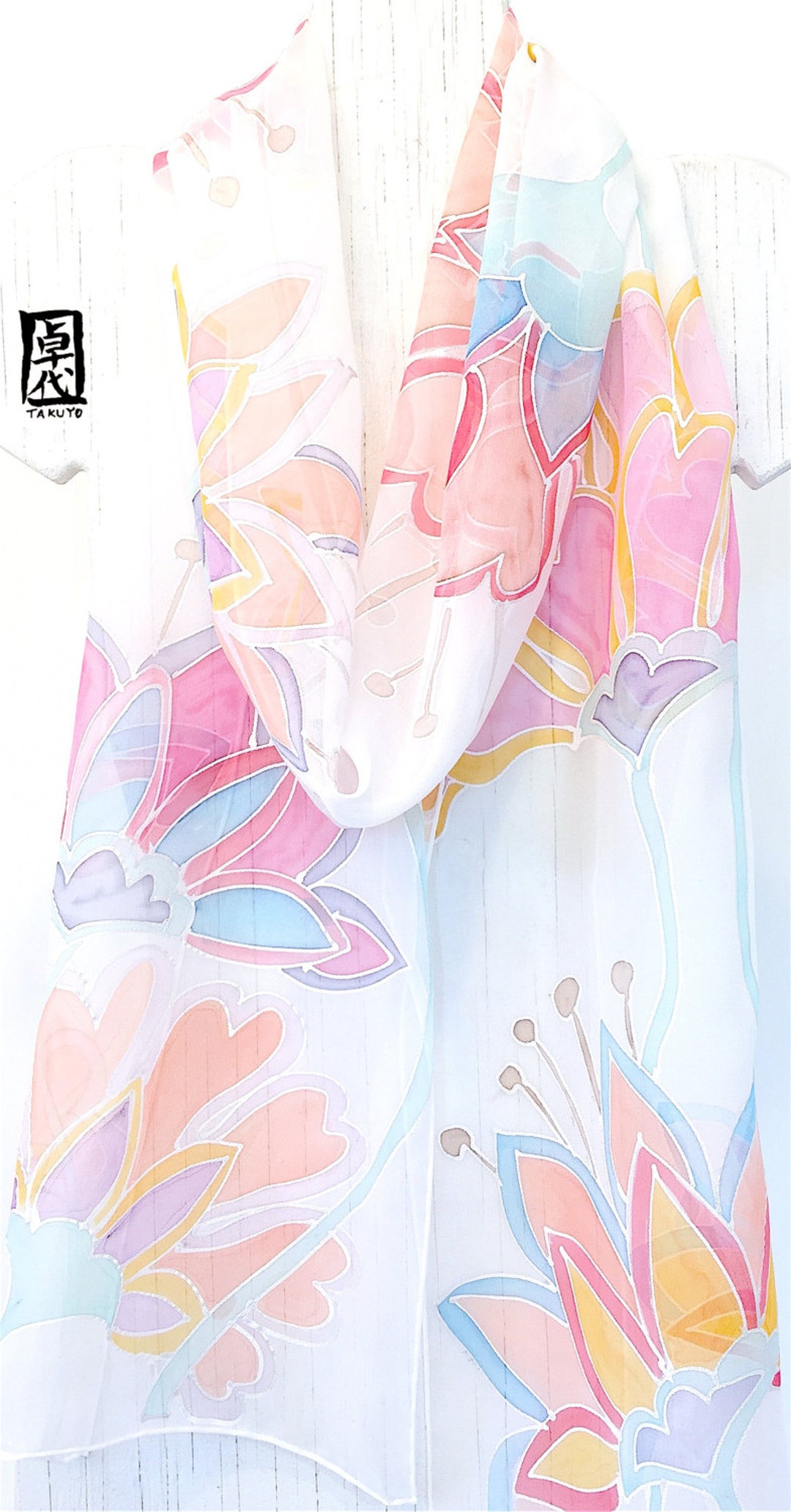 Silk Scarf Handpainted in White Unique Gift by Silk Takuyo - Etsy