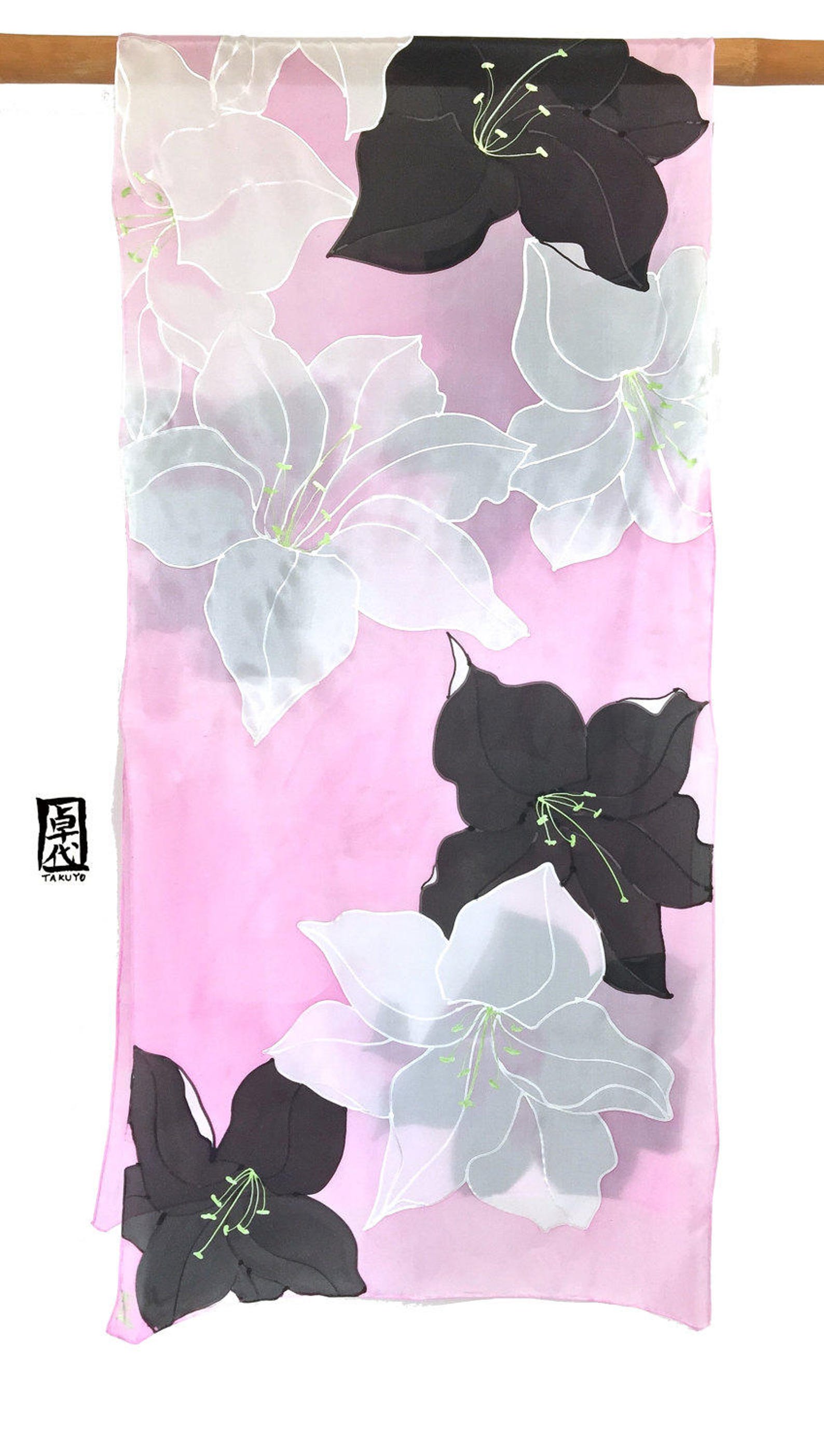 Hand Painted Silk Wrap Personalized Gift Japanese Pink and | Etsy