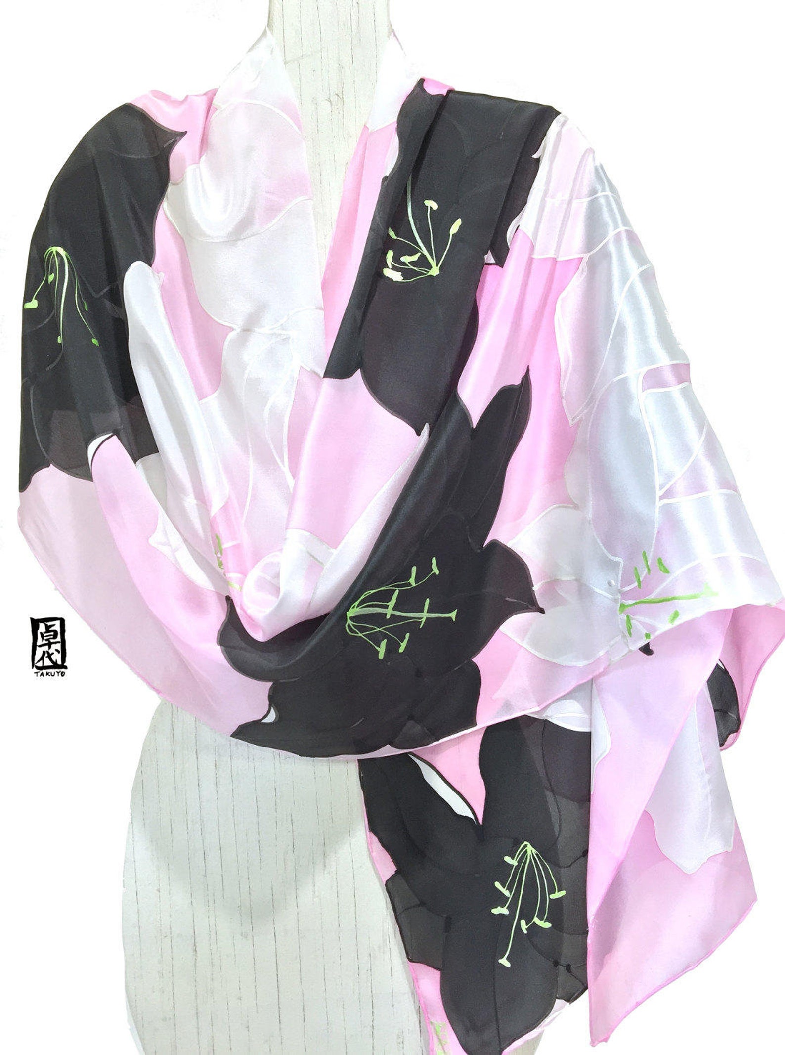 Hand Painted Silk Wrap Personalized Gift Japanese Pink and | Etsy
