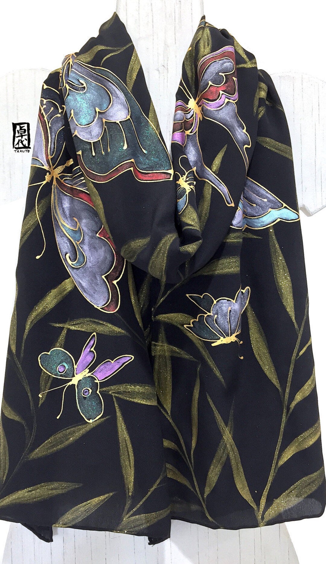 Hand Painted Silk Scarf, Japan Silk Scarf, Japanese Gift, Silk Woman ...