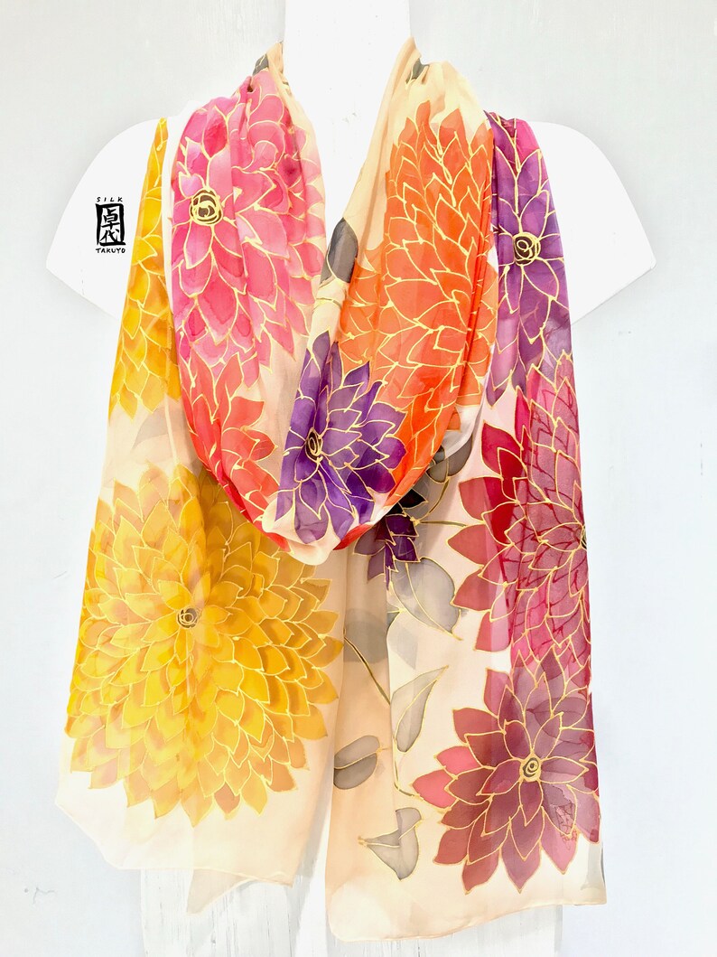 Hand Painted Silk Shawl Wrap With Floral Design Handpainted | Etsy