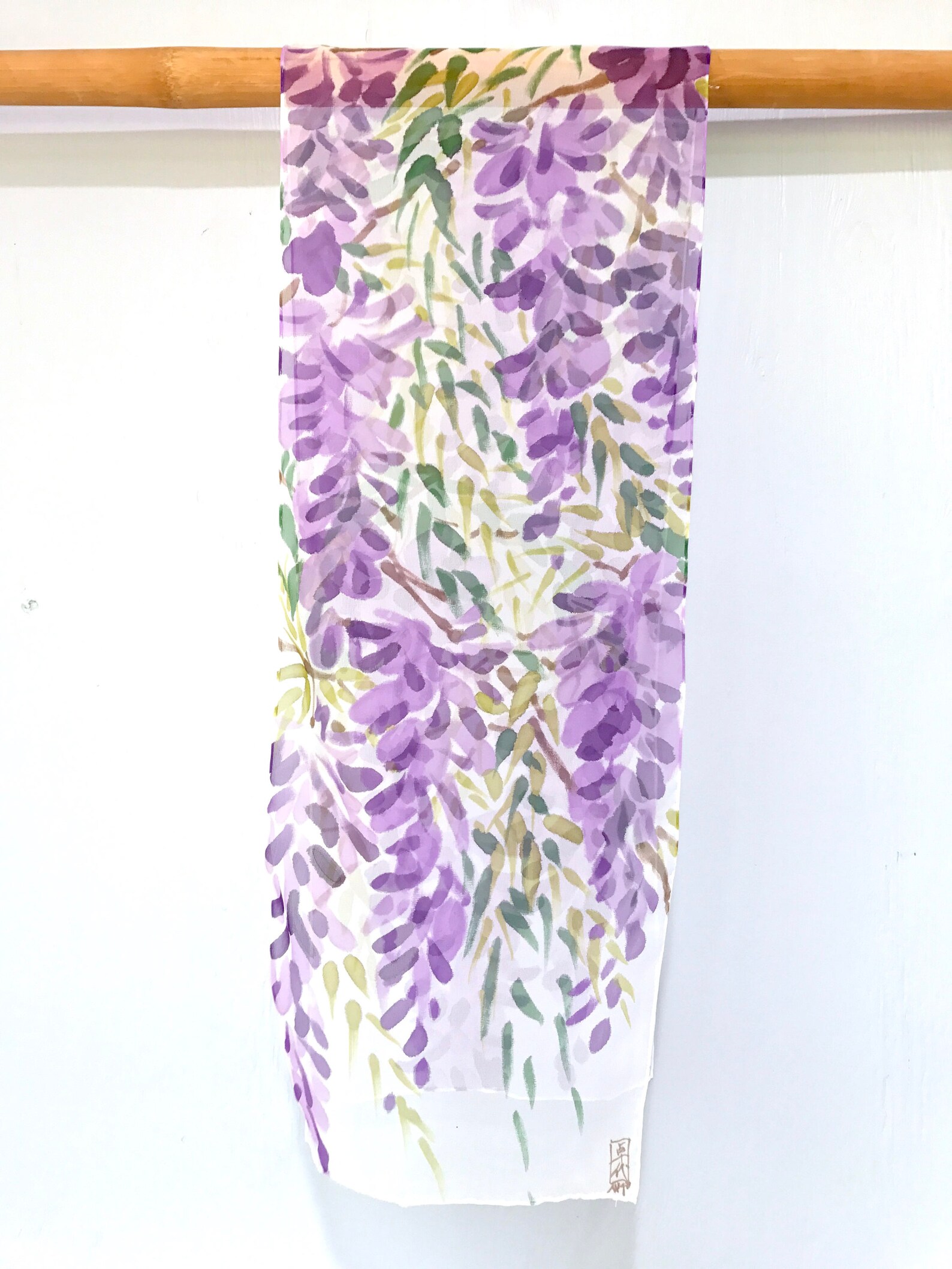 Hand painted silk scarf Japan Scarf Chiffon Scarf Purple | Etsy
