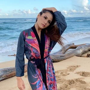 Dark Gray Phoenix Japanese Kimono Robe Long, Made to Order - Etsy