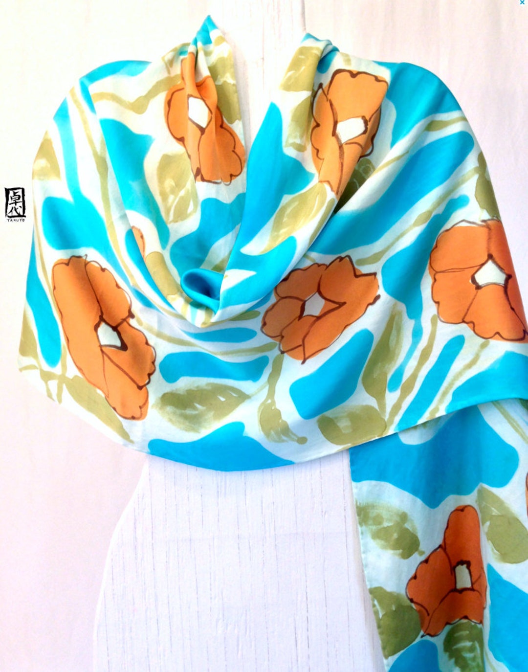 Hand Painted Silk Wraps Shawls, Blue Sky Camellias, Japanese Silk Wrap ...