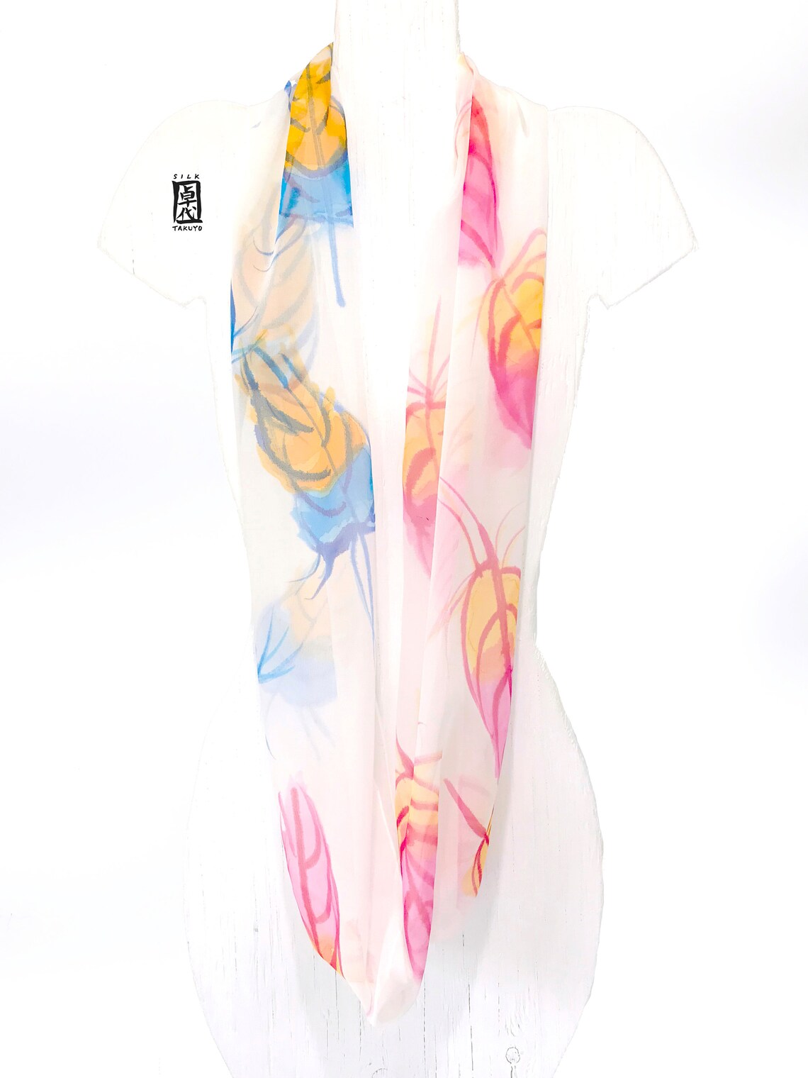 Silk Scarf Handpainted Feather Scarf Bird Scarf Infinity | Etsy