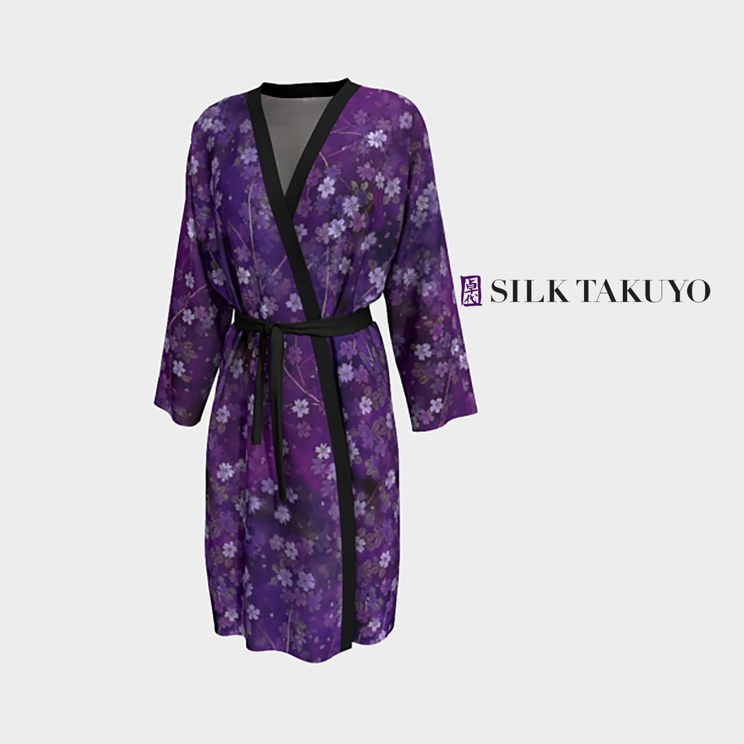 Long Kimono Robe Cosmic Purple Cherry Blossom - Etsy