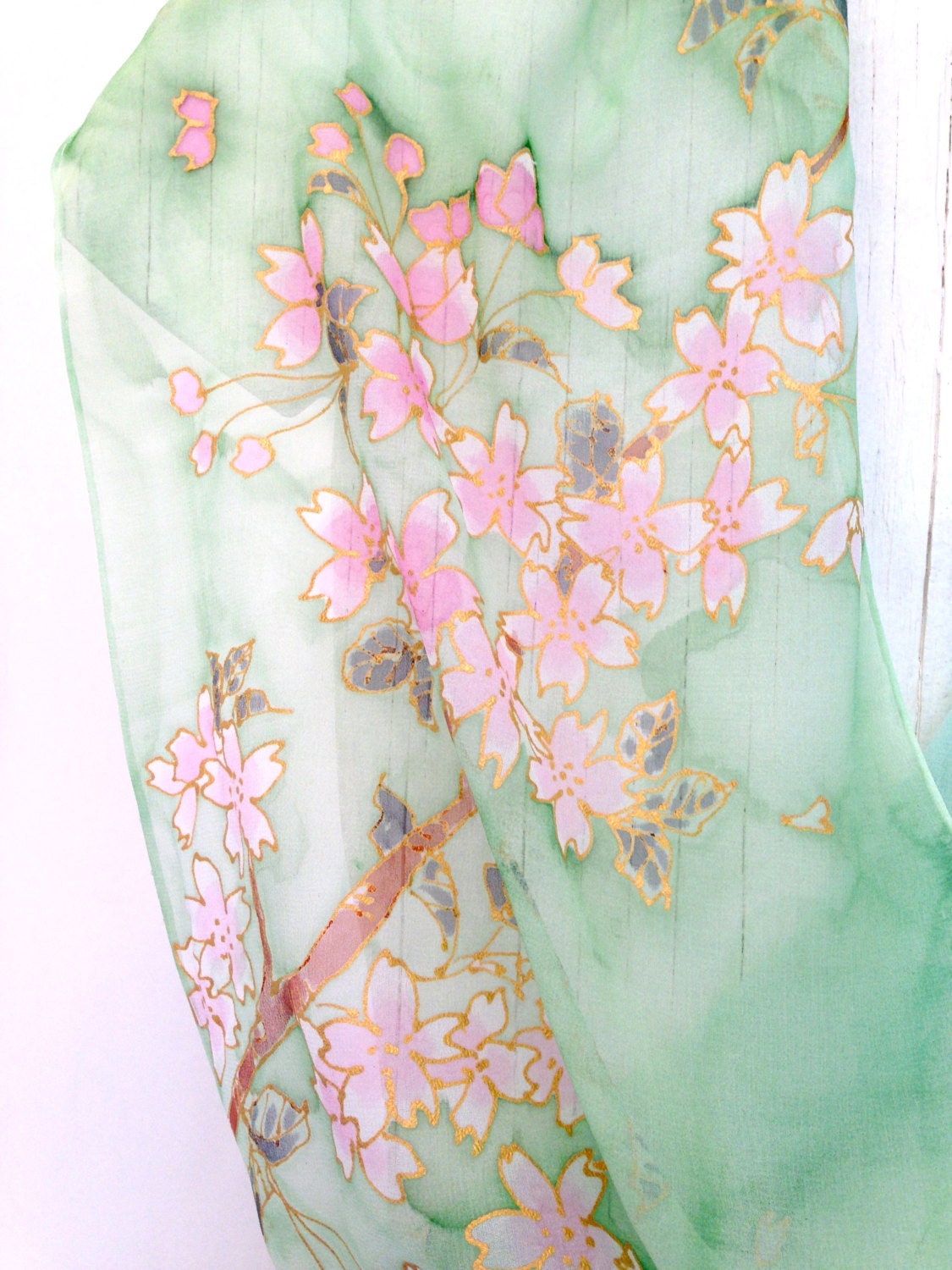 Handpainted Silk Scarf Koi Red Koi Fish With Pink Sakura - Etsy Australia