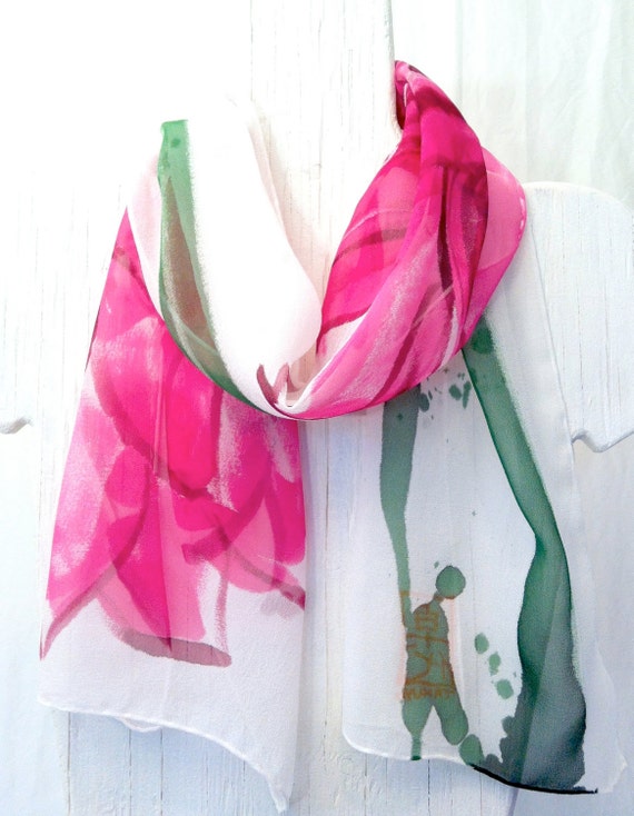 Hand Painted Silk Scarf Spring Pink Garbera Daisy Flower | Etsy