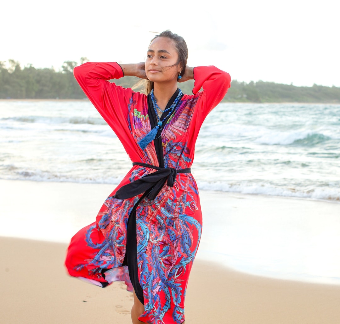 Red Phoenix Long Kimono Robe for Women, Japanese Gift, - Etsy